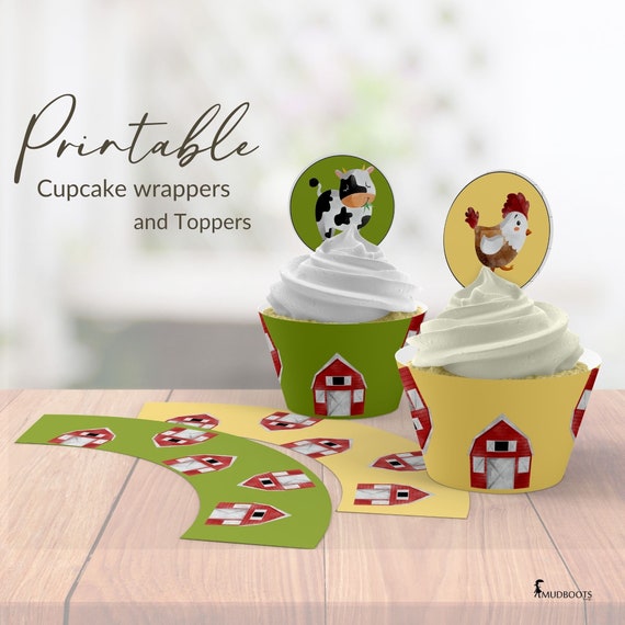 Printable Cupcake Toppers, Farm Birthday Decorations, PDF, Printable ...