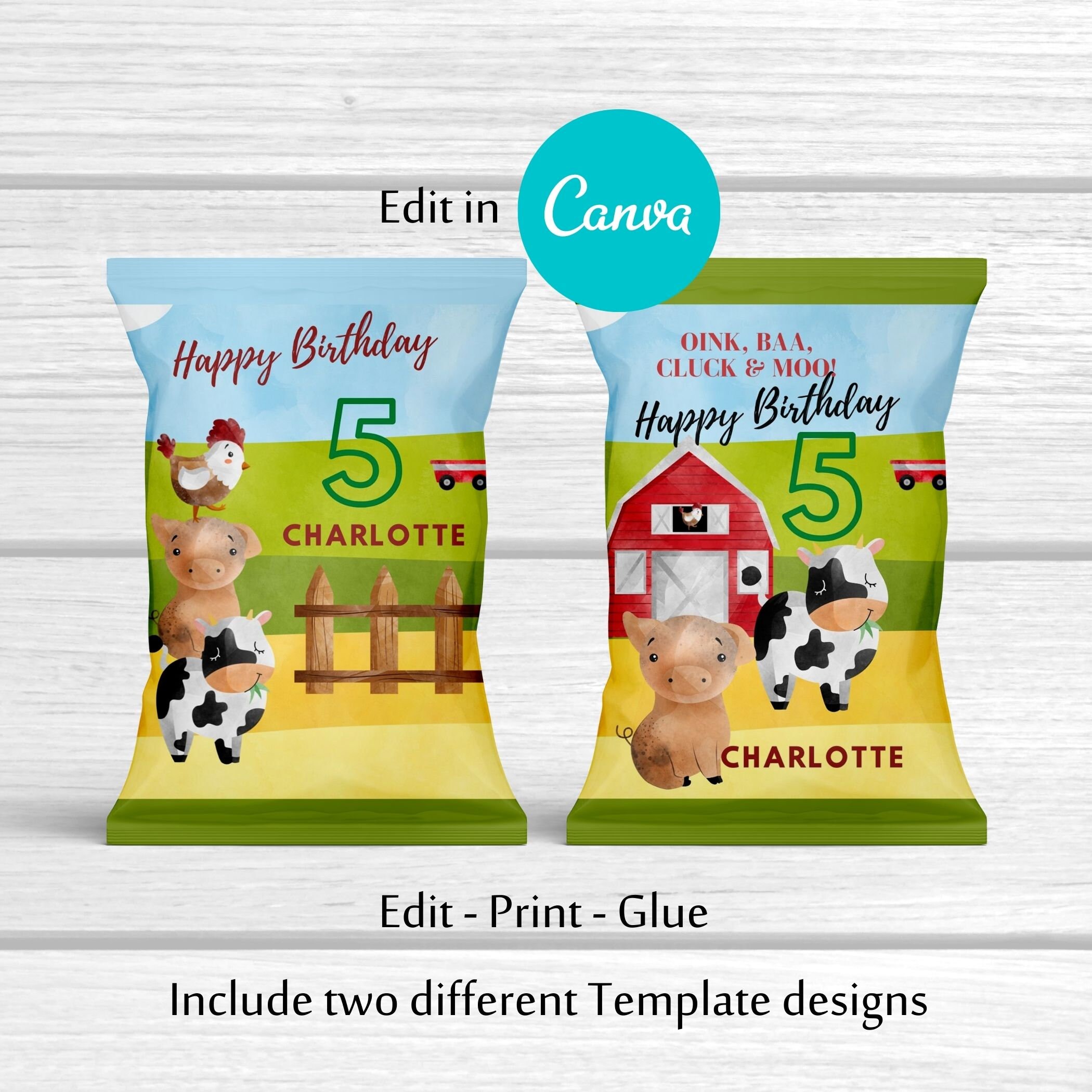 Farm Animal Chip Bag Template Farm Editable Barnyard Themed - Etsy Canada