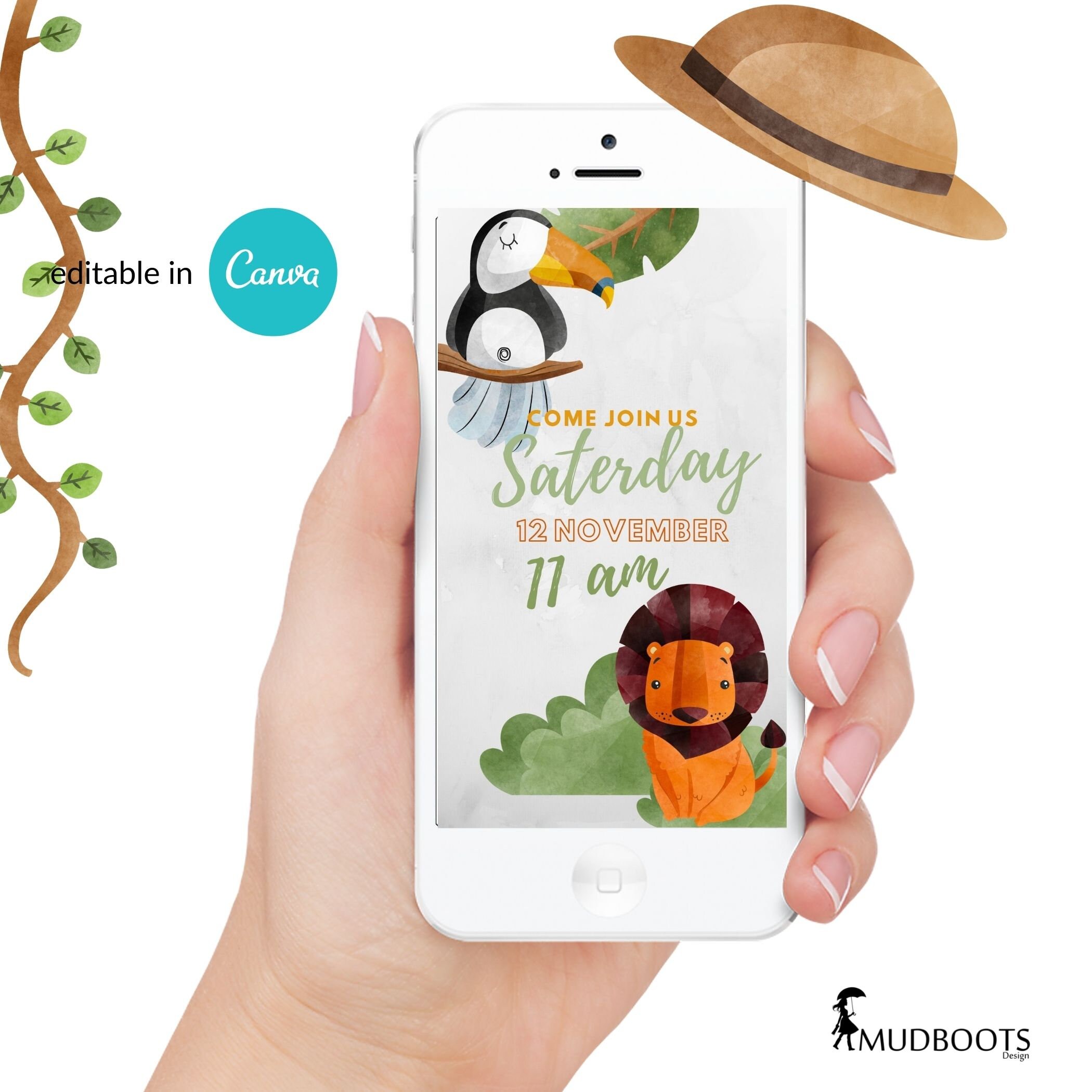 Jungle Invitation Template, DIY Video, Safari Animal Theme, Wild ...