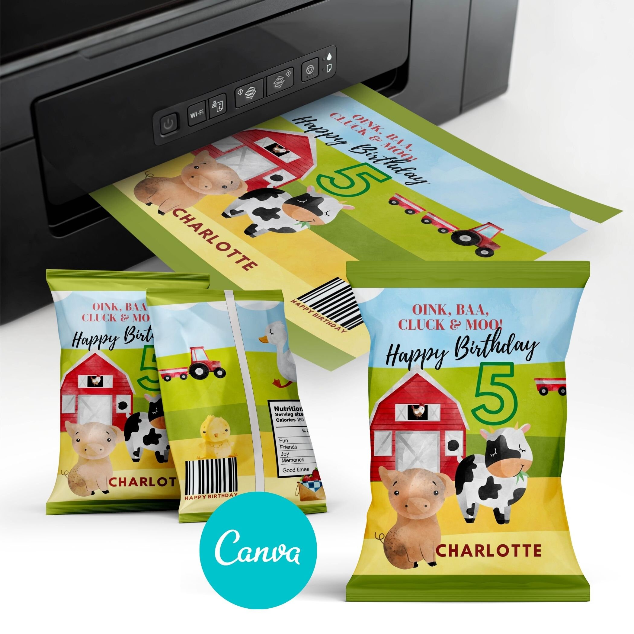 Farm Animal Chip Bag Template, Farm Editable , Barnyard Themed Party ...