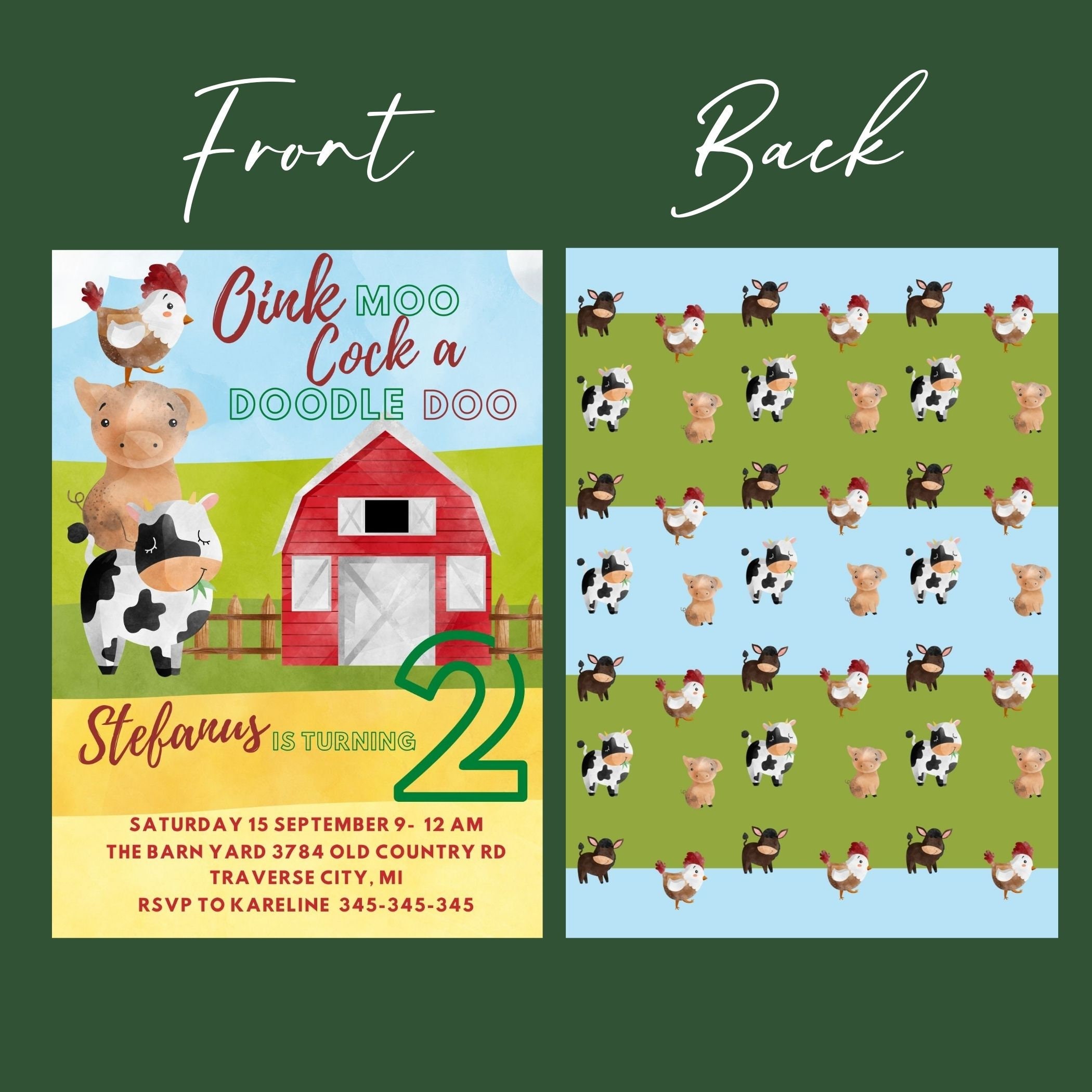 Editable Farm Theme Birthday Invitation Template Bundle, Canva Template ...