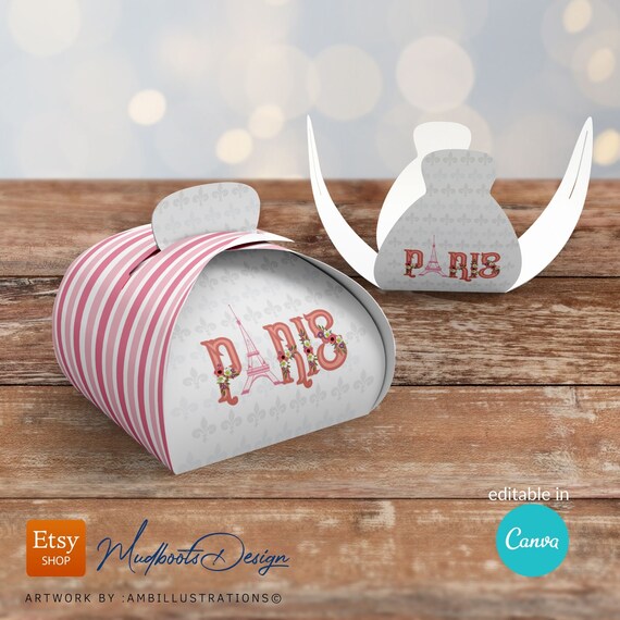 Paris gift box, favor box, printable instant download, template ...