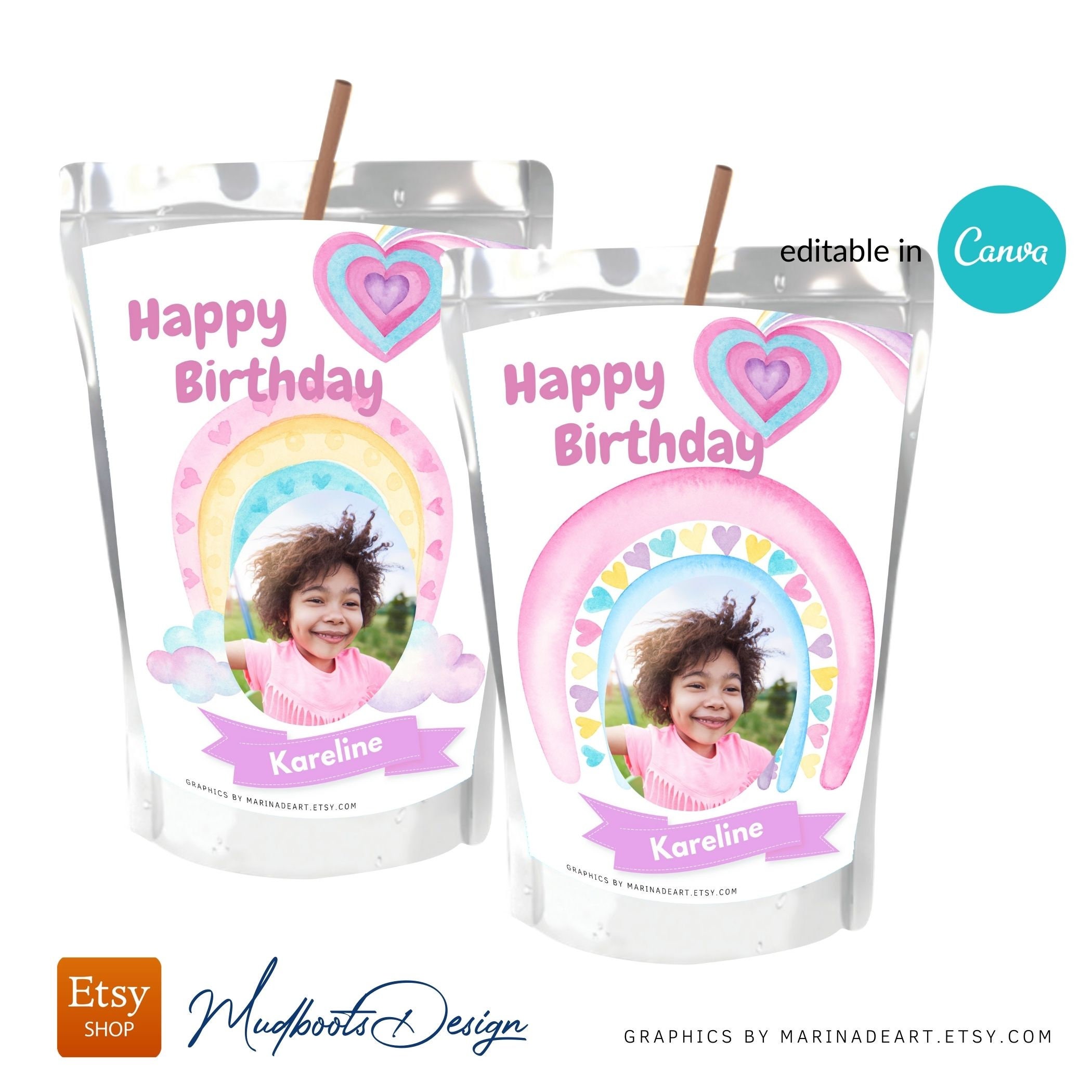 party favor rainbow canva VOL0016 custom juice box lable boho juice box ...