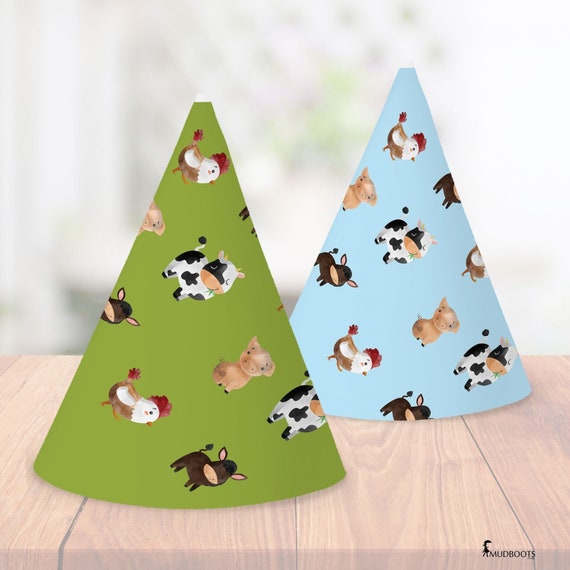 Printable Party hats, Farm Birthday Decorations, PDF, Printable ...