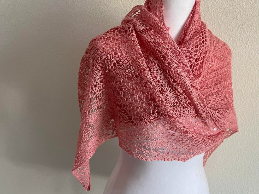 Pink Beaded Stole, Hand Knit, Pygmy Owl, Lace Wool, for Women, Wedding ...