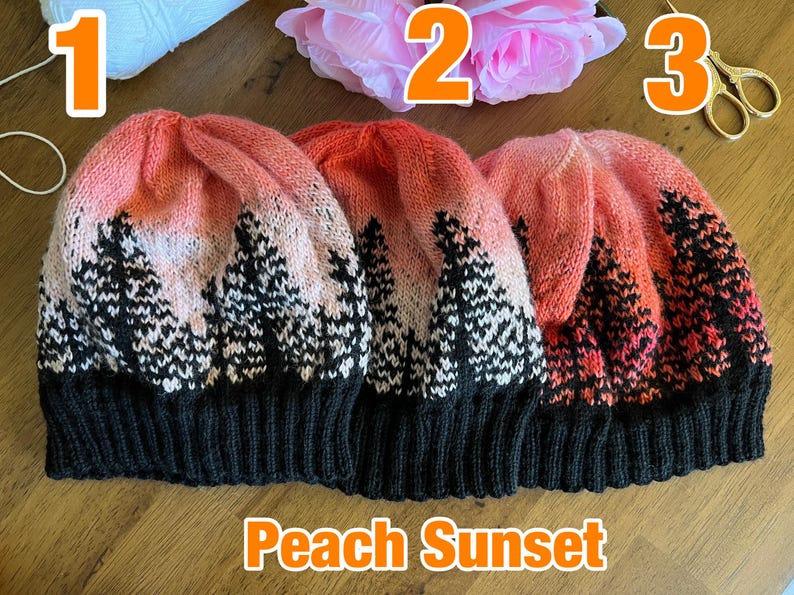 Forest & Sunset Beanie, Soft Wool Hat, Alaska, Hand Knit Adult Toque ...
