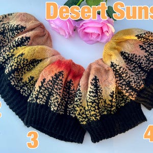 Forest & Sunset Beanie, Soft Wool Hat, Alaska, Hand Knit Adult Toque ...