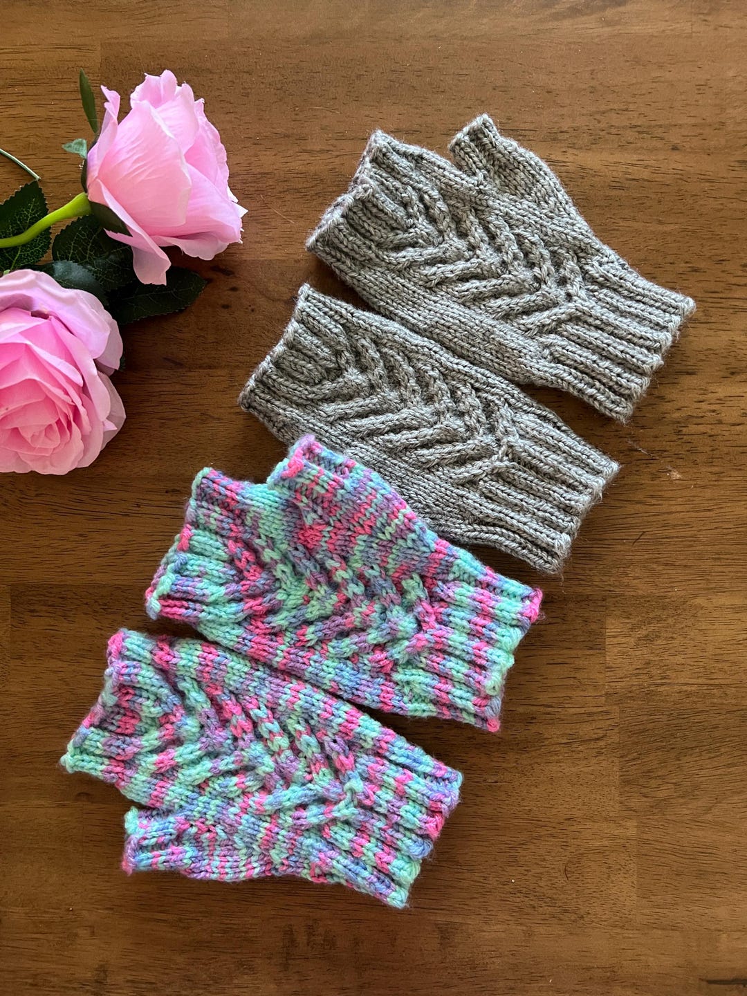 Cabled Fingerless Mitts, Soft Acrylic Mittens, Hand Knit Female Gloves ...