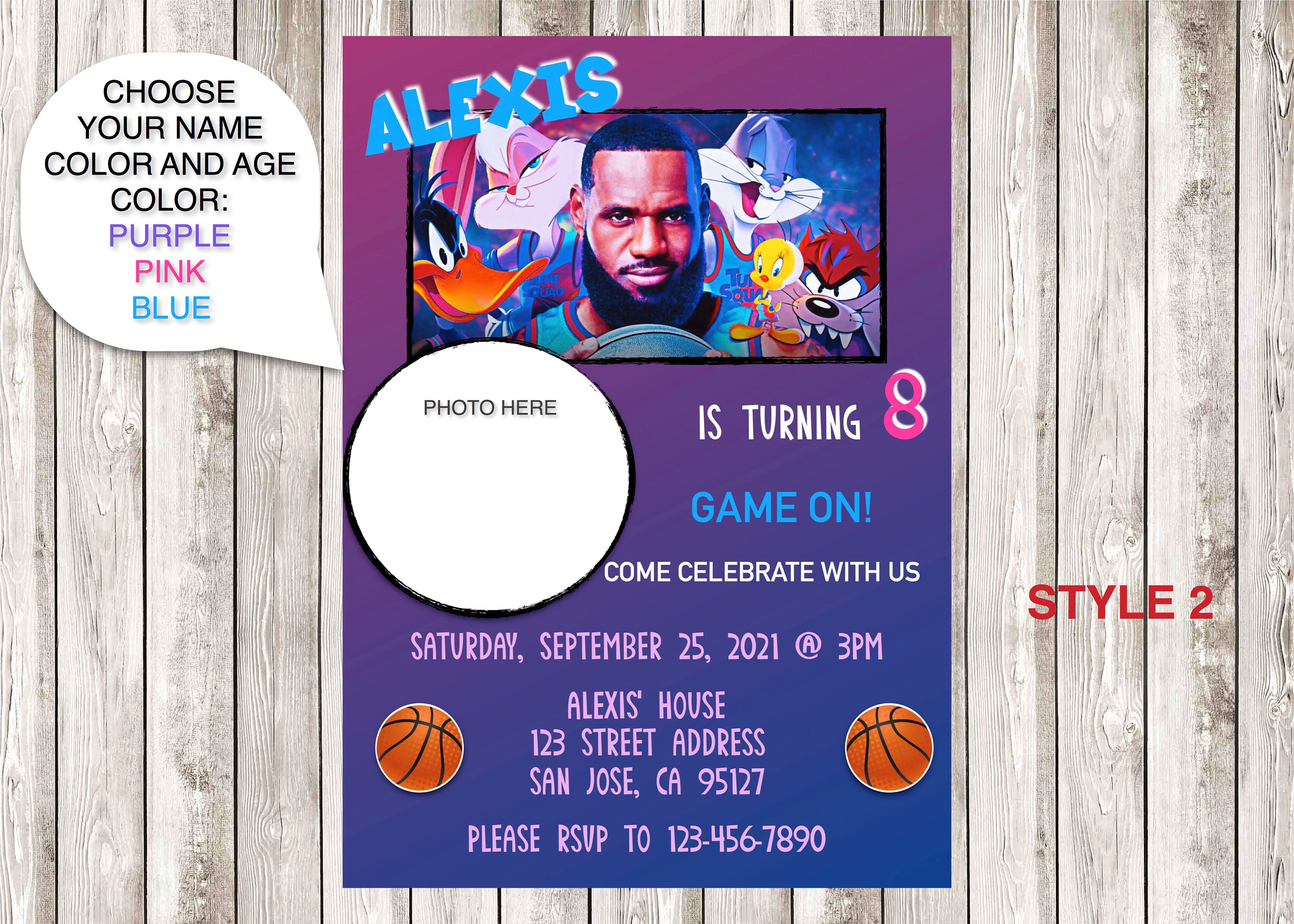 Space Jam Birthday Party Invitation With Photo Option [4x6 or 5x7 ...