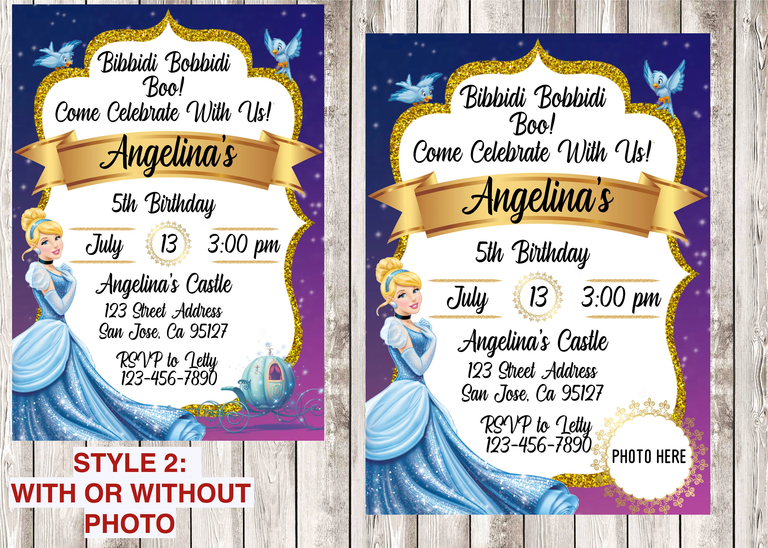 Cinderella Birthday Party Invitation With or Without Photo DIGITAL 4x6 ...