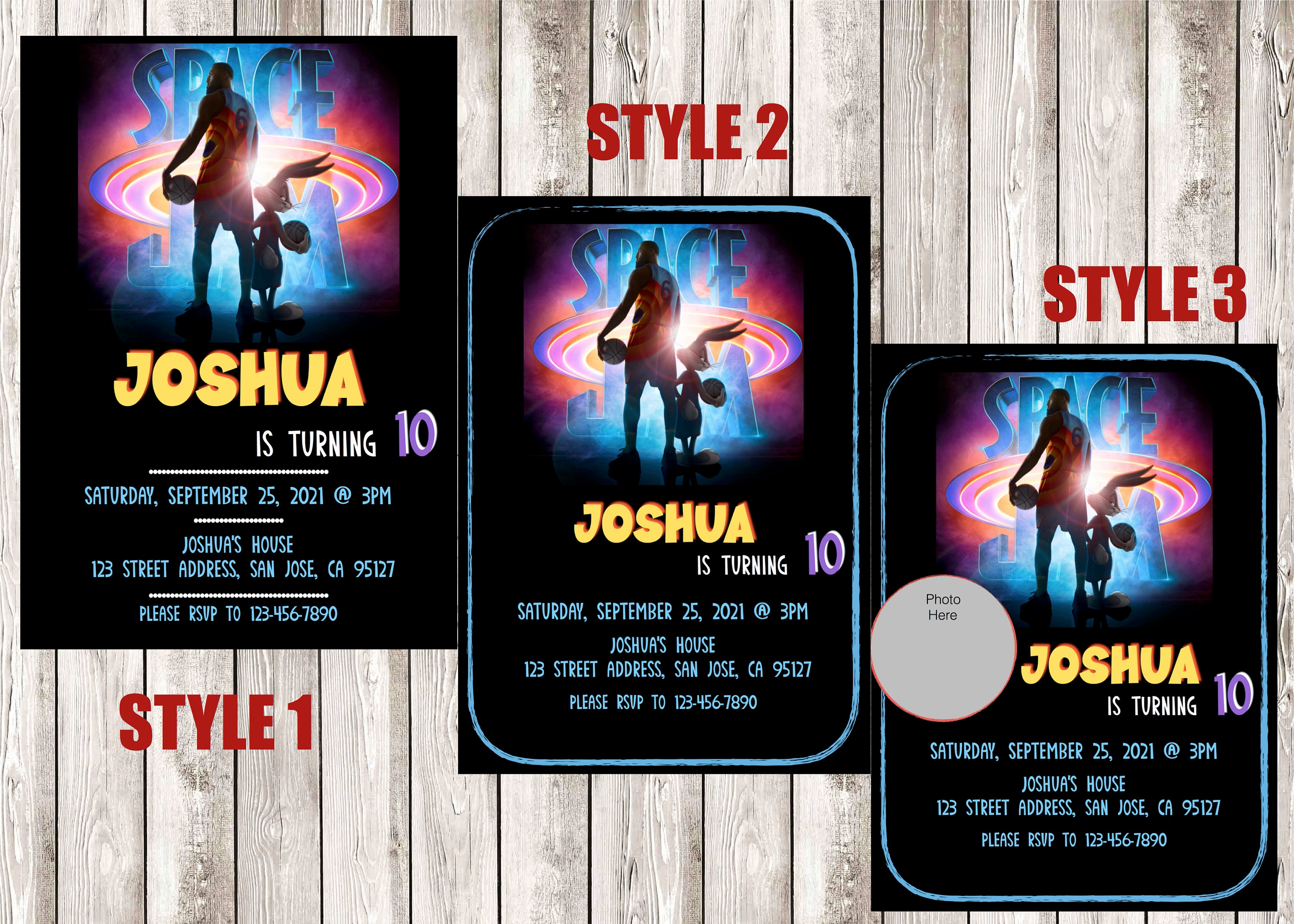 Space Jam Birthday Party Invitation With Photo [4X6 or 5X7] DIGITAL - Etsy