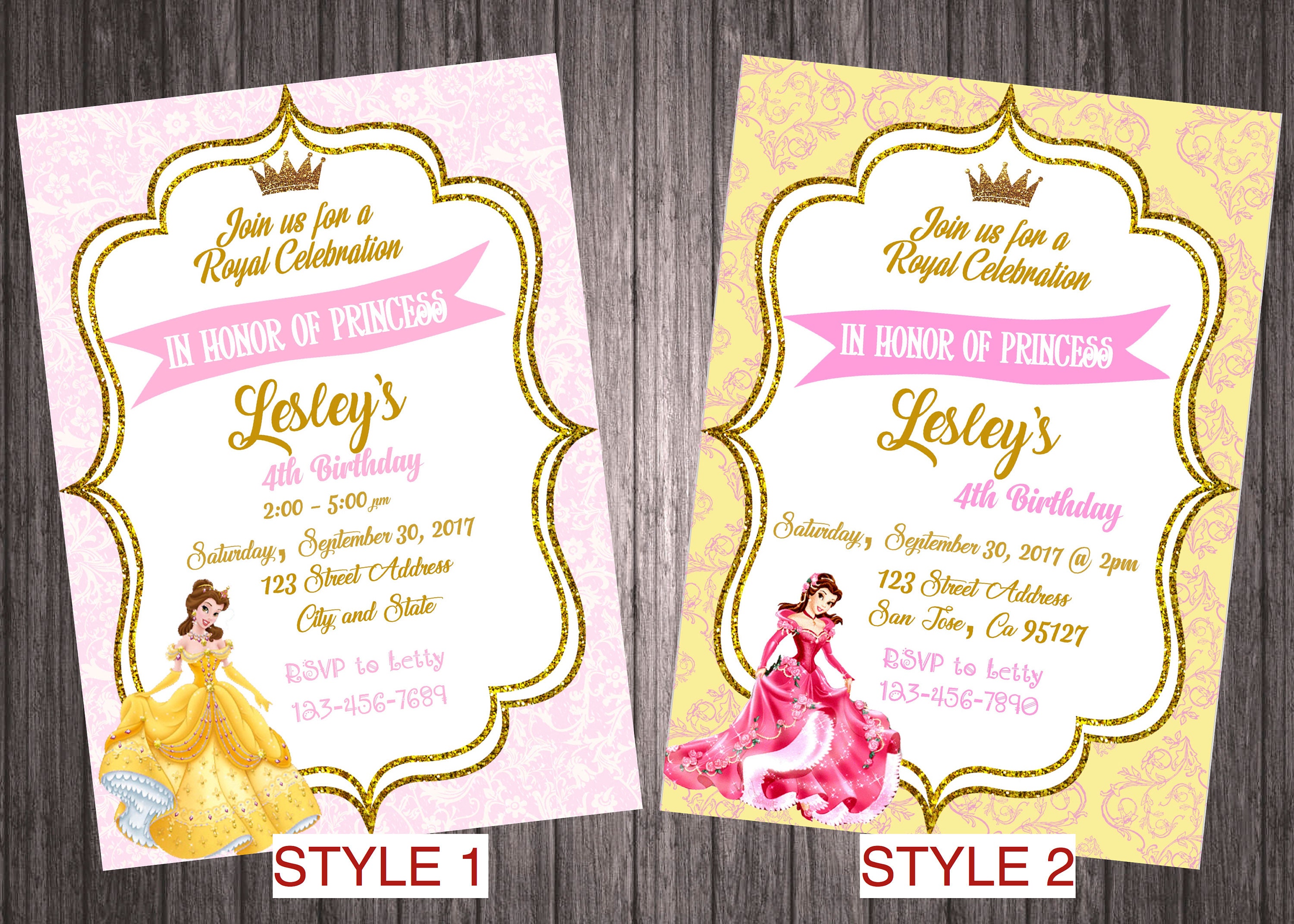 Beauty and the Beast Belle Birthday Party Invitation [4x6 or 5x7 ...