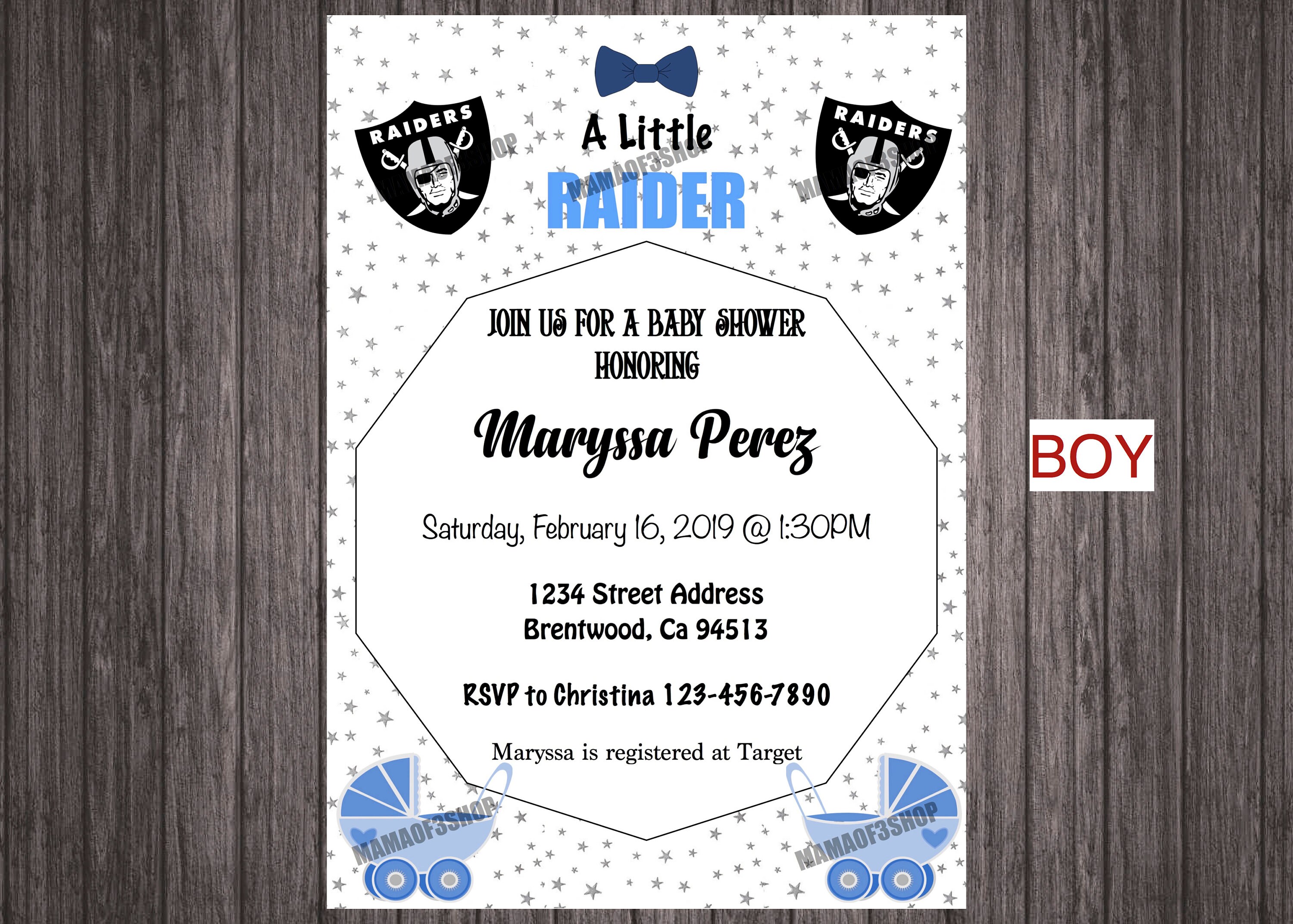 Raiders / Raiderette Twins Baby Shower Party Invitation [4x6 or 5x7 ...