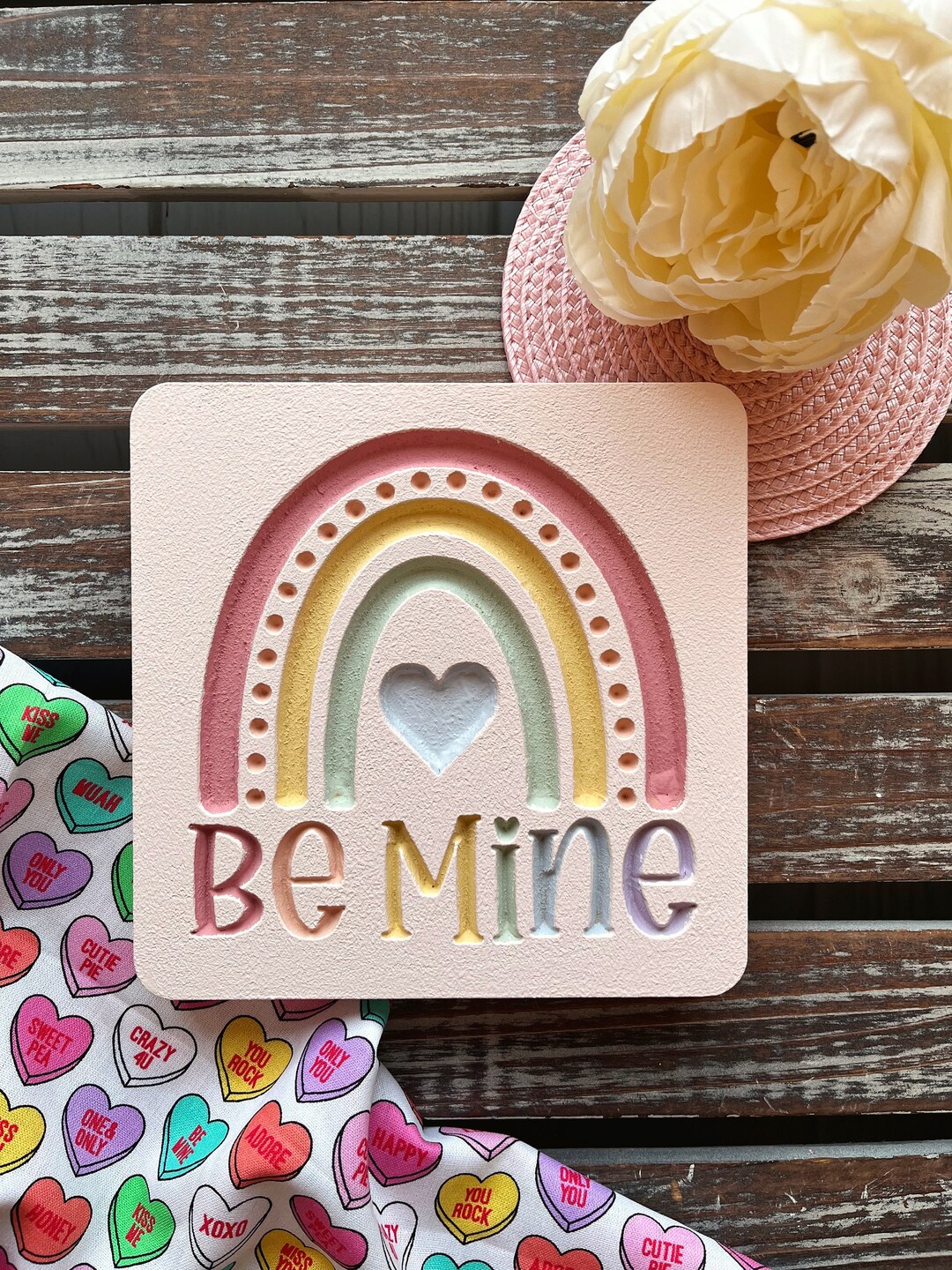 Be Mine Heart Valentines Day Sign, Personalised Rainbow Block Sign - Etsy