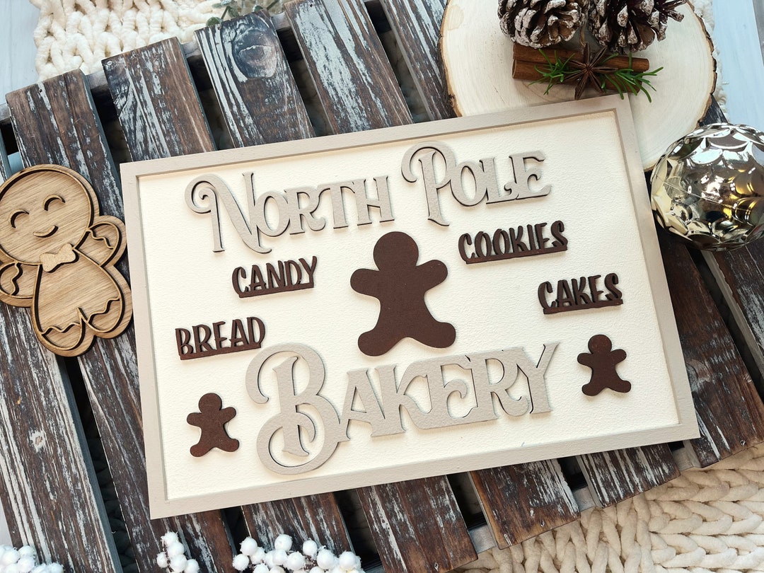 North Pole Bakery Sign Christmas Decor Christmas Sign Handcrafted