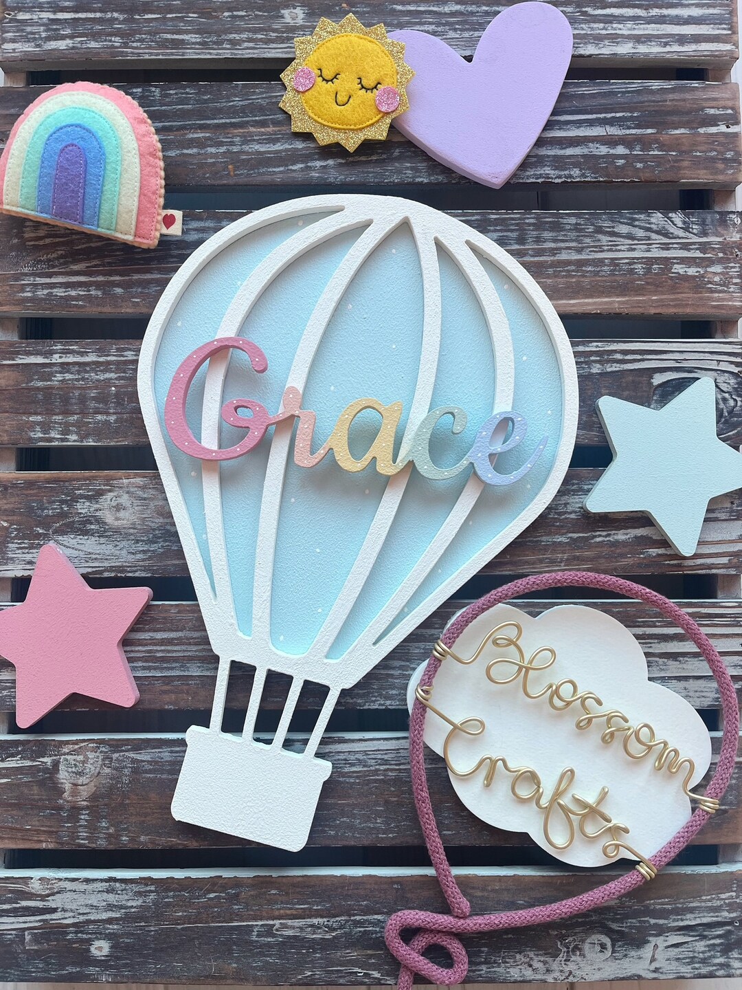 Hot Air Balloon, Personalised, Baby Name, Children's Bedroom Decor ...
