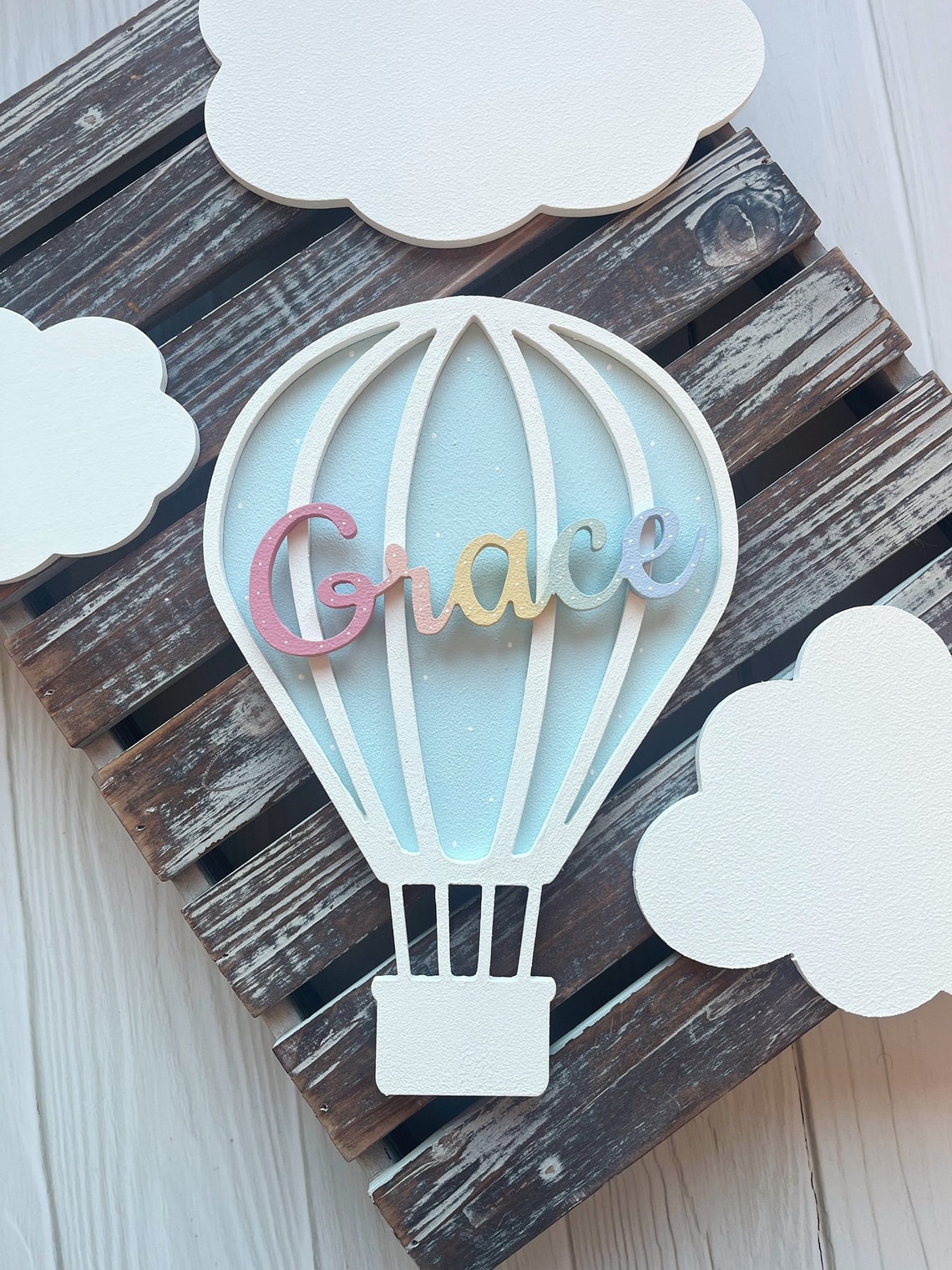 Hot Air Balloon, Personalised, Baby Name, Children's Bedroom Decor ...
