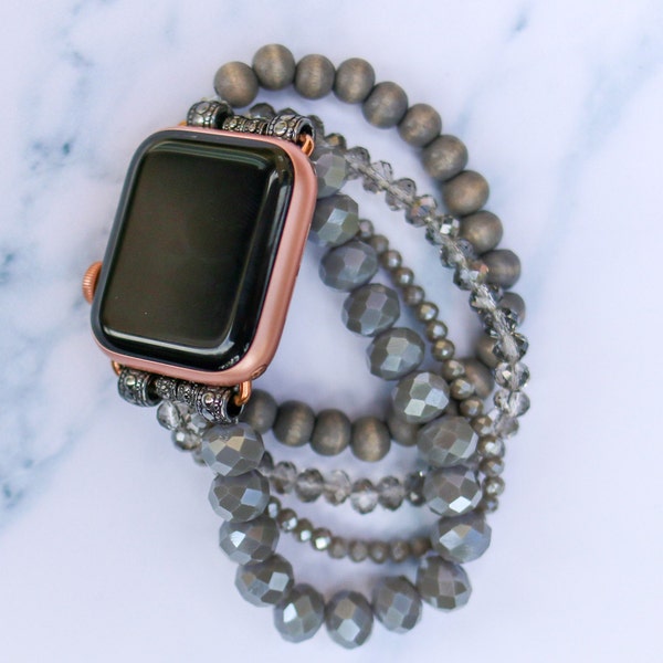 Silver Apple Watch Beaded Band - Etsy