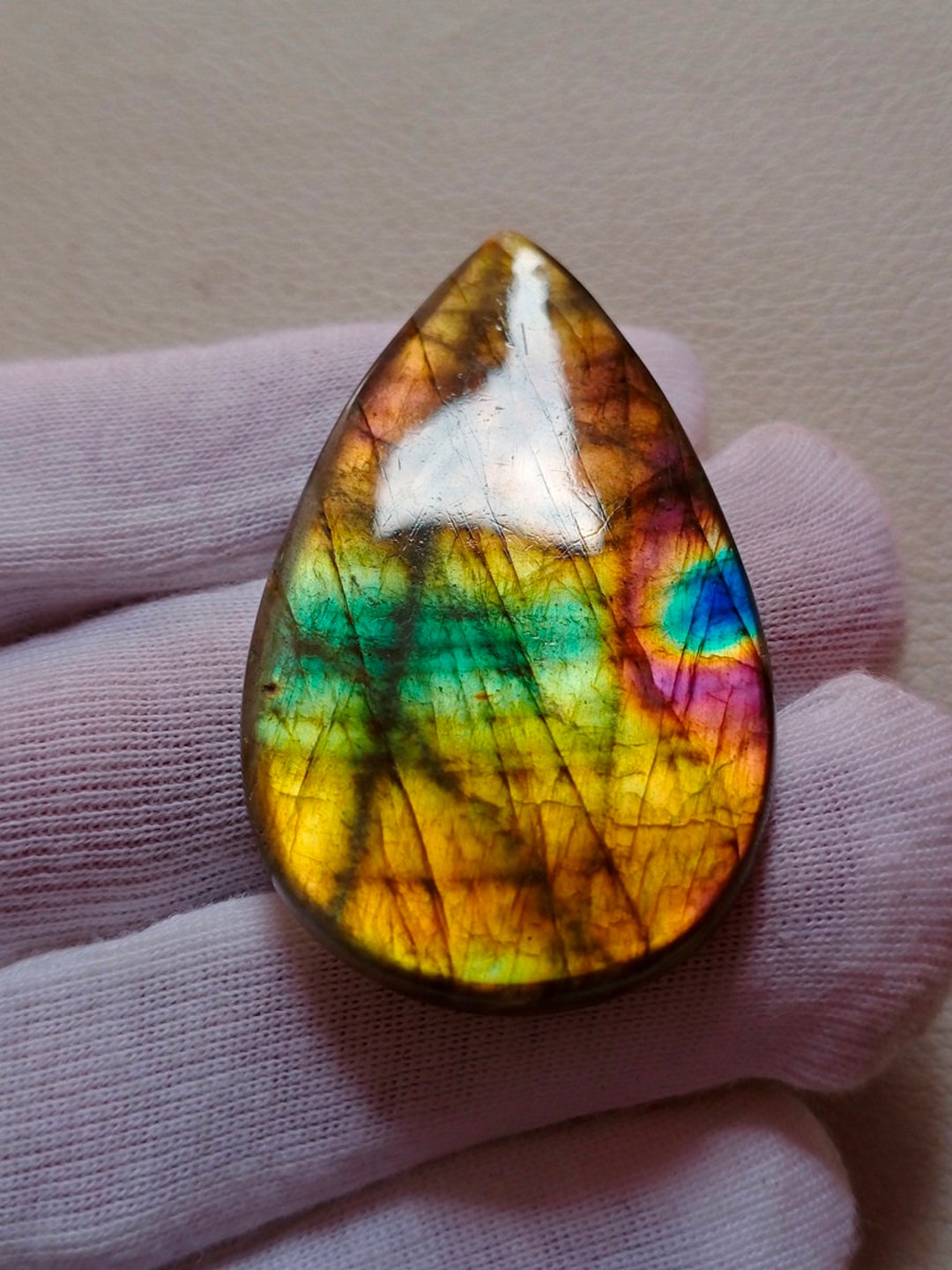 Gorgeous Unique Multi Rare Yellow Flashy Natural Labradorite Cabochon ...