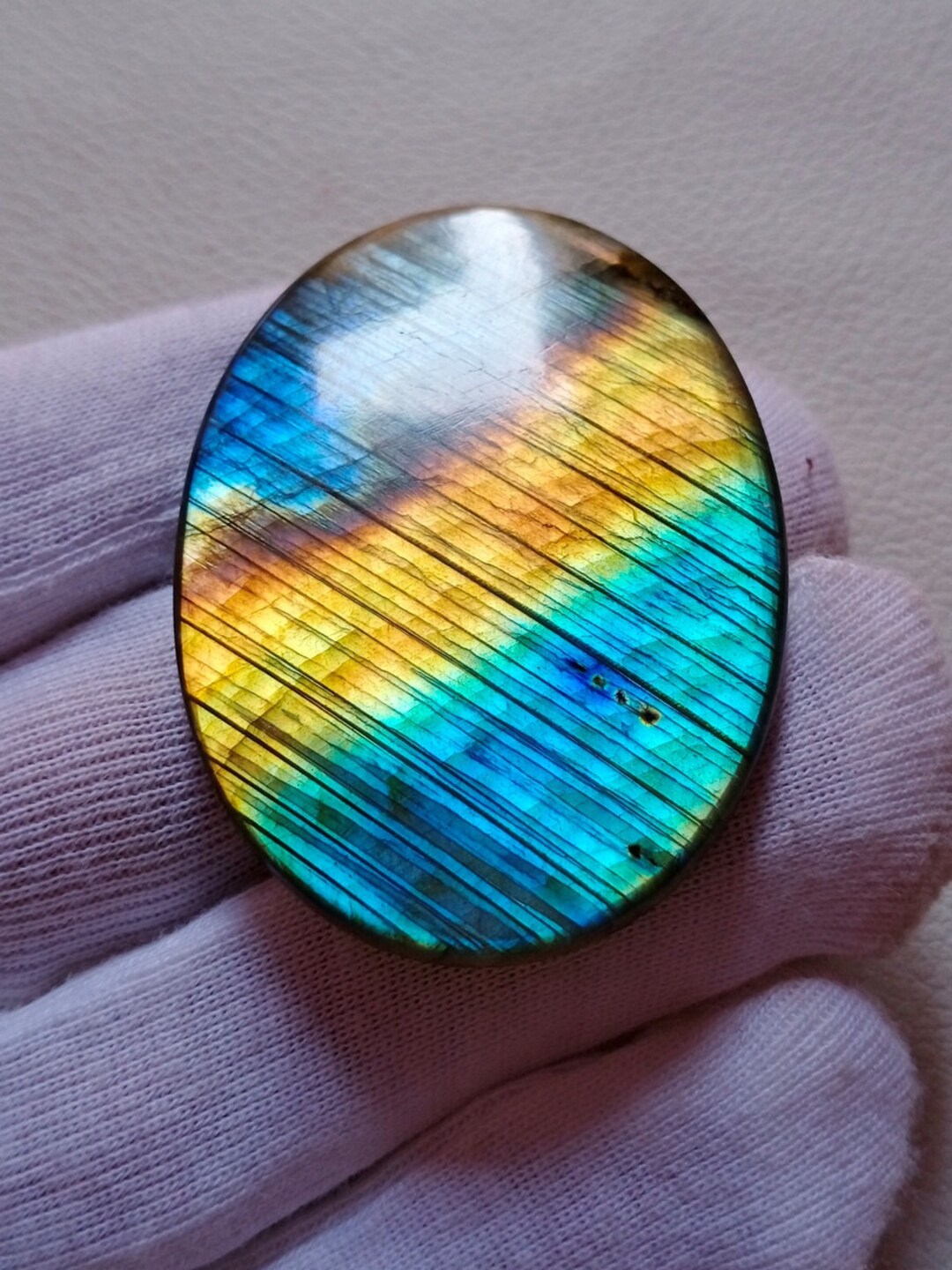 Flashy Labradorite Cabochon: Unique Jewelry Making Stone (52X38X5 Mm ...