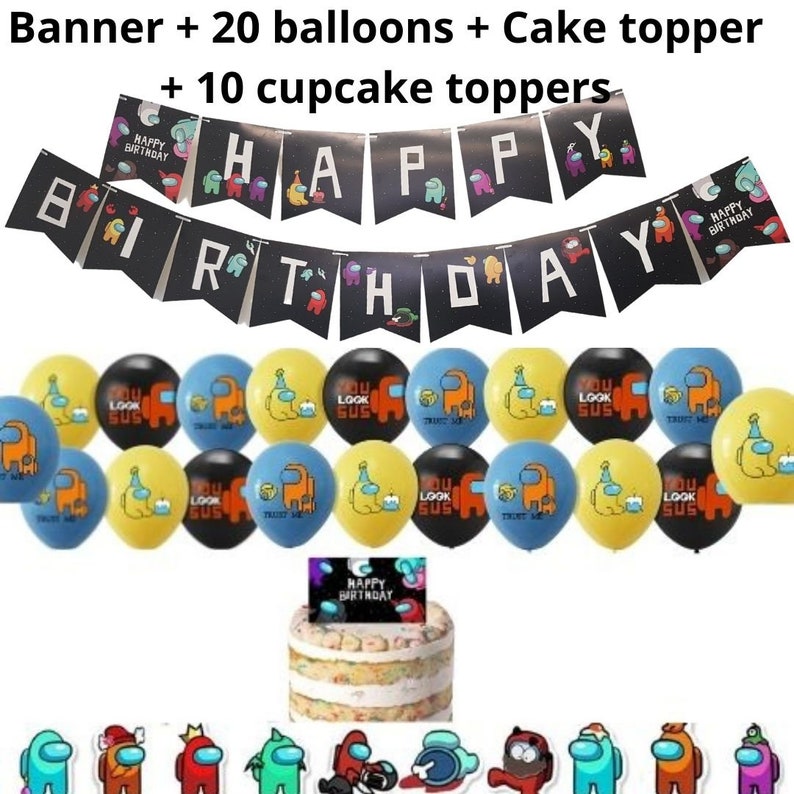 Among Us Theme Banner Cake Topper Balloons Available in - Etsy UK