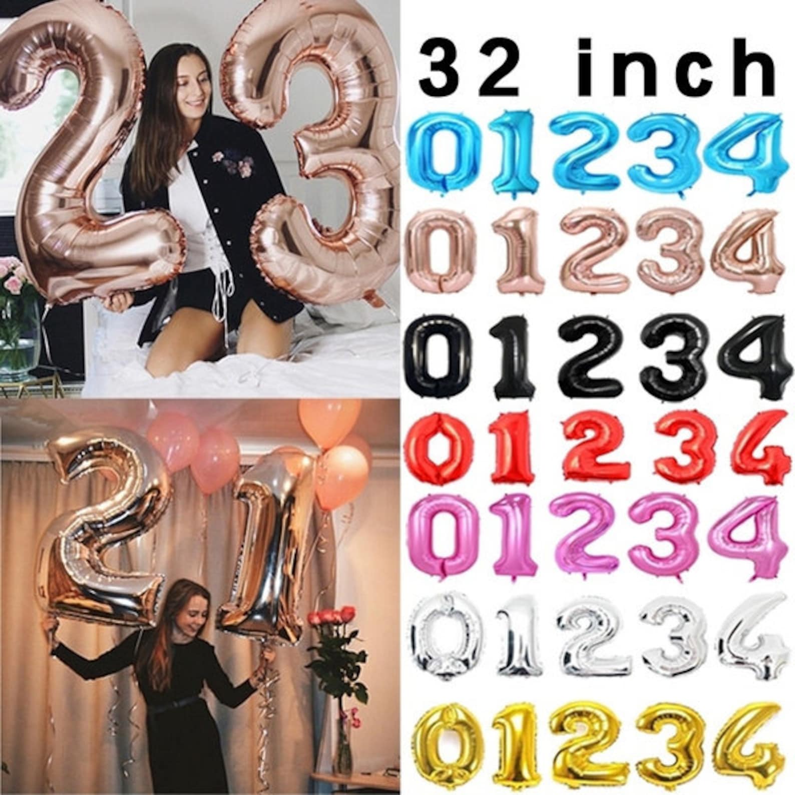 32 Inch Large Number Foil Balloons Birthday Wedding | Etsy UK