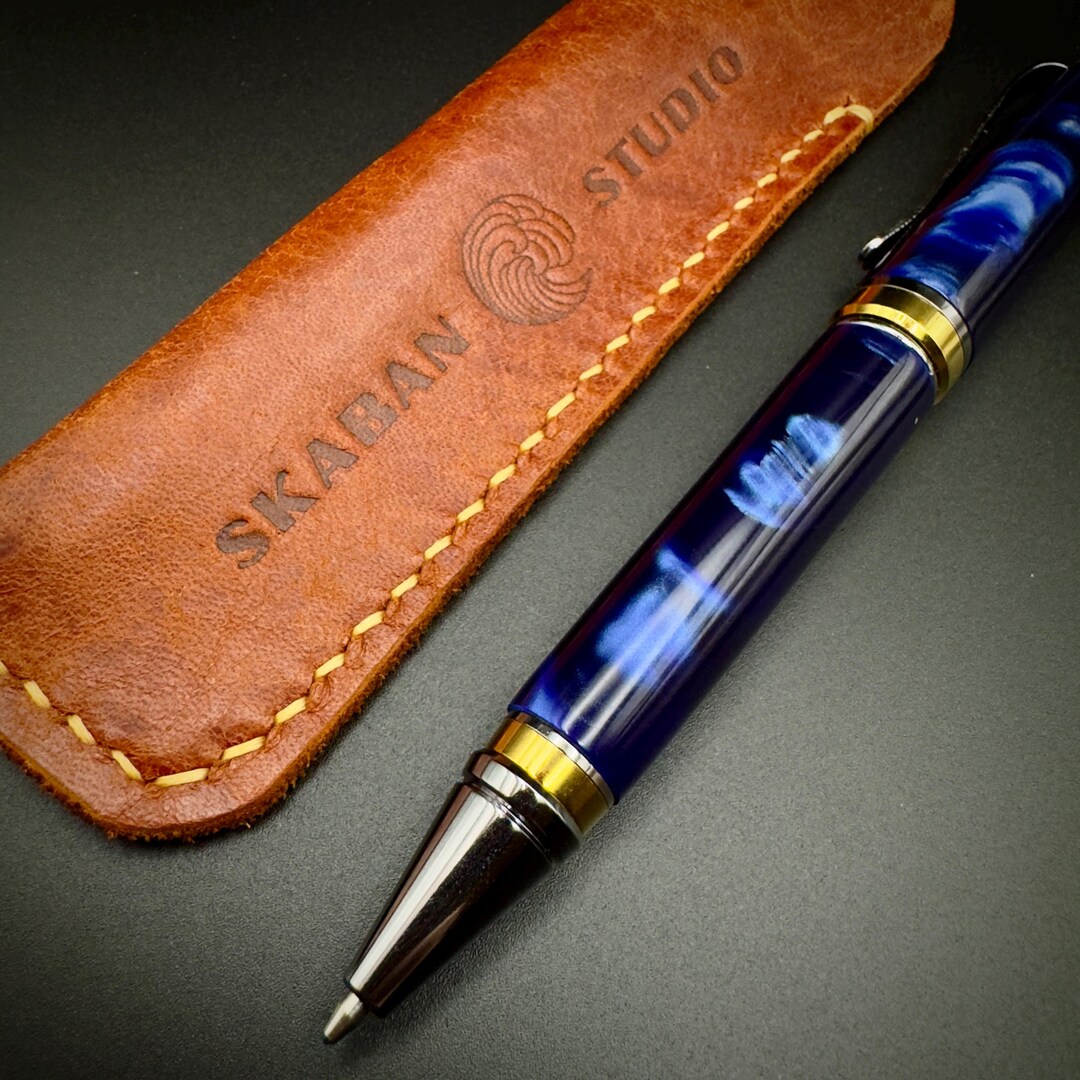 Handmade Cigar Pen, Deep Blue Ballpoint Pen, Titanium Plated Twist Pen ...