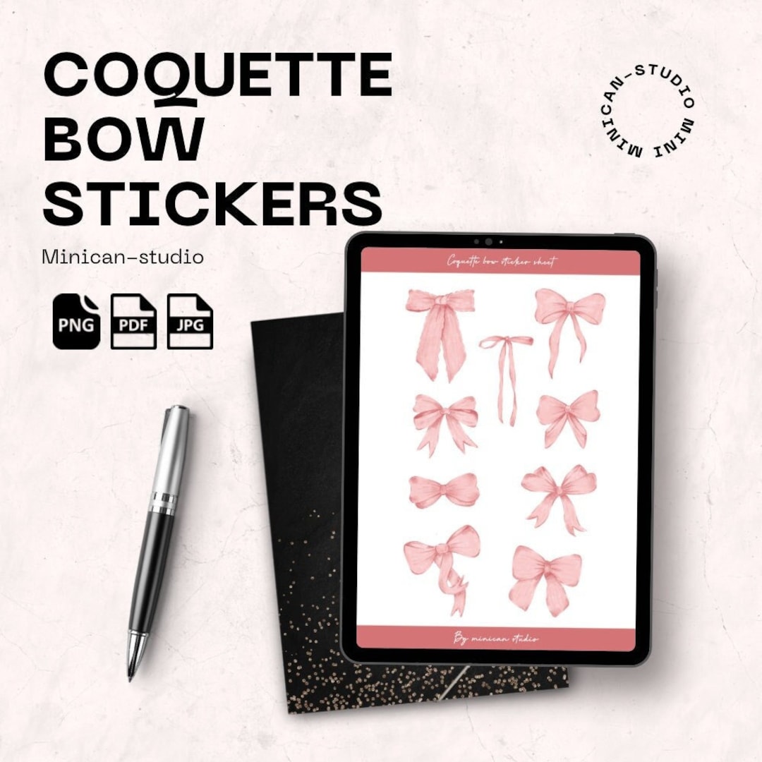 9 Printable Coquette Bow Stickers Sheet Baby Pink Sheet Coquette ...