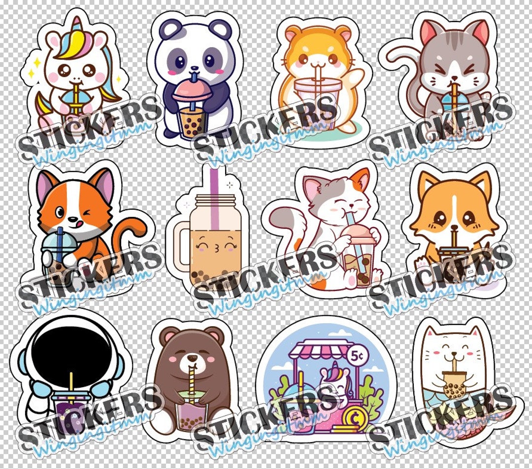 PRINT & CUT Sticker Sheet Template, PNG, Bubble Tea, for Cricut, for ...