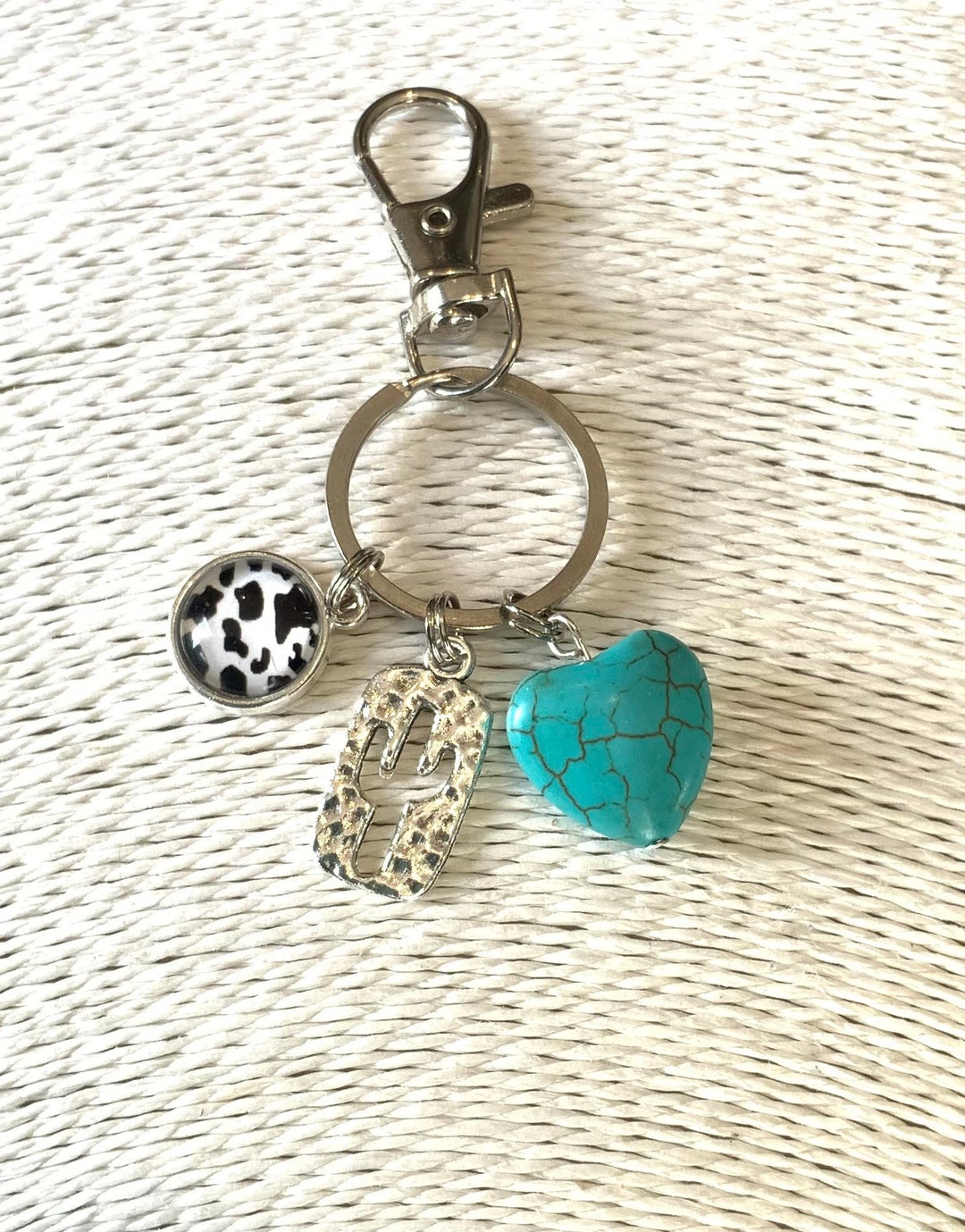 Country Music Western Stainless Turquoise Heart Feather Steel Keyring ...