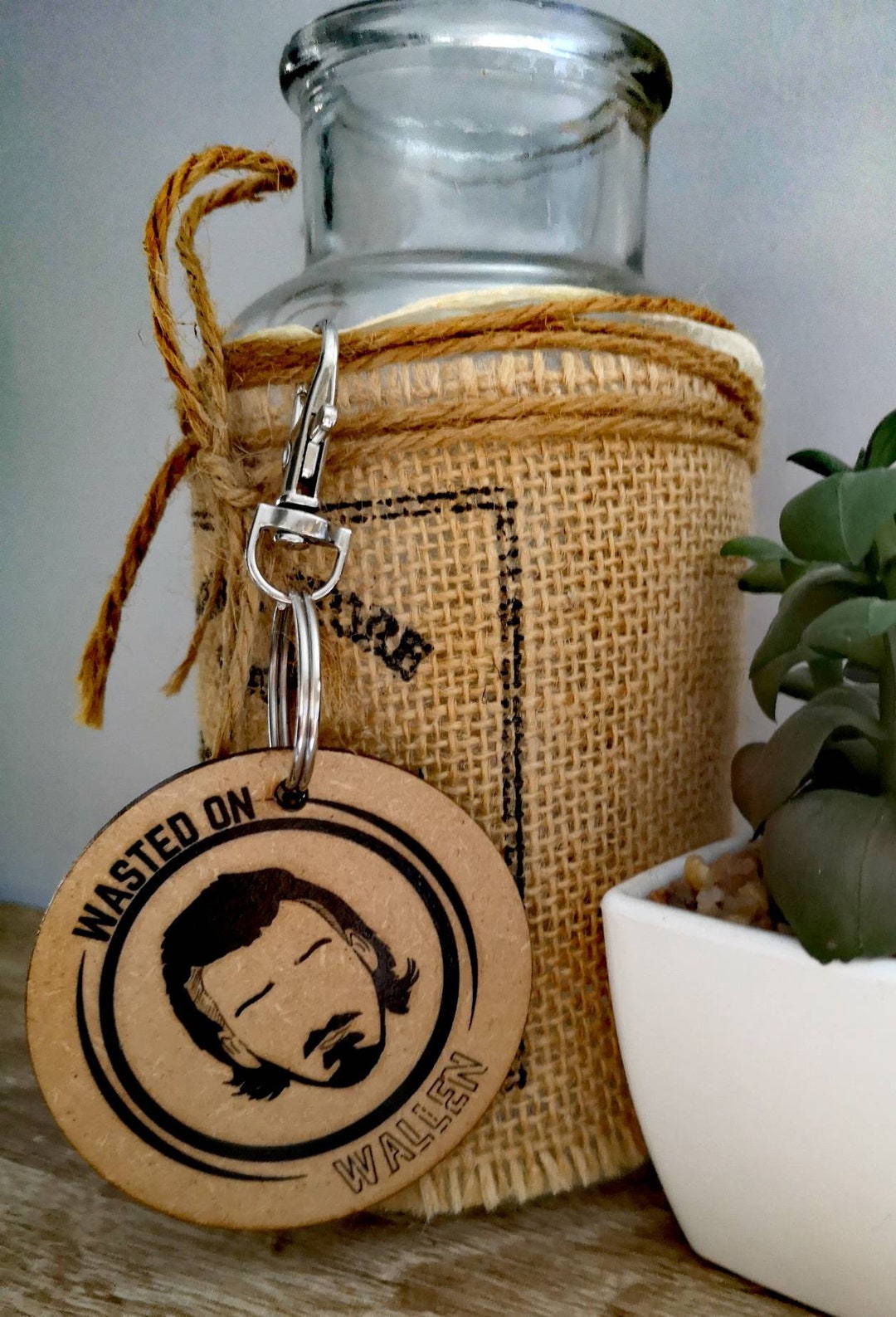 Country Music Western Wallen Rustic Wood Stainless Steel Keyring Gift ...