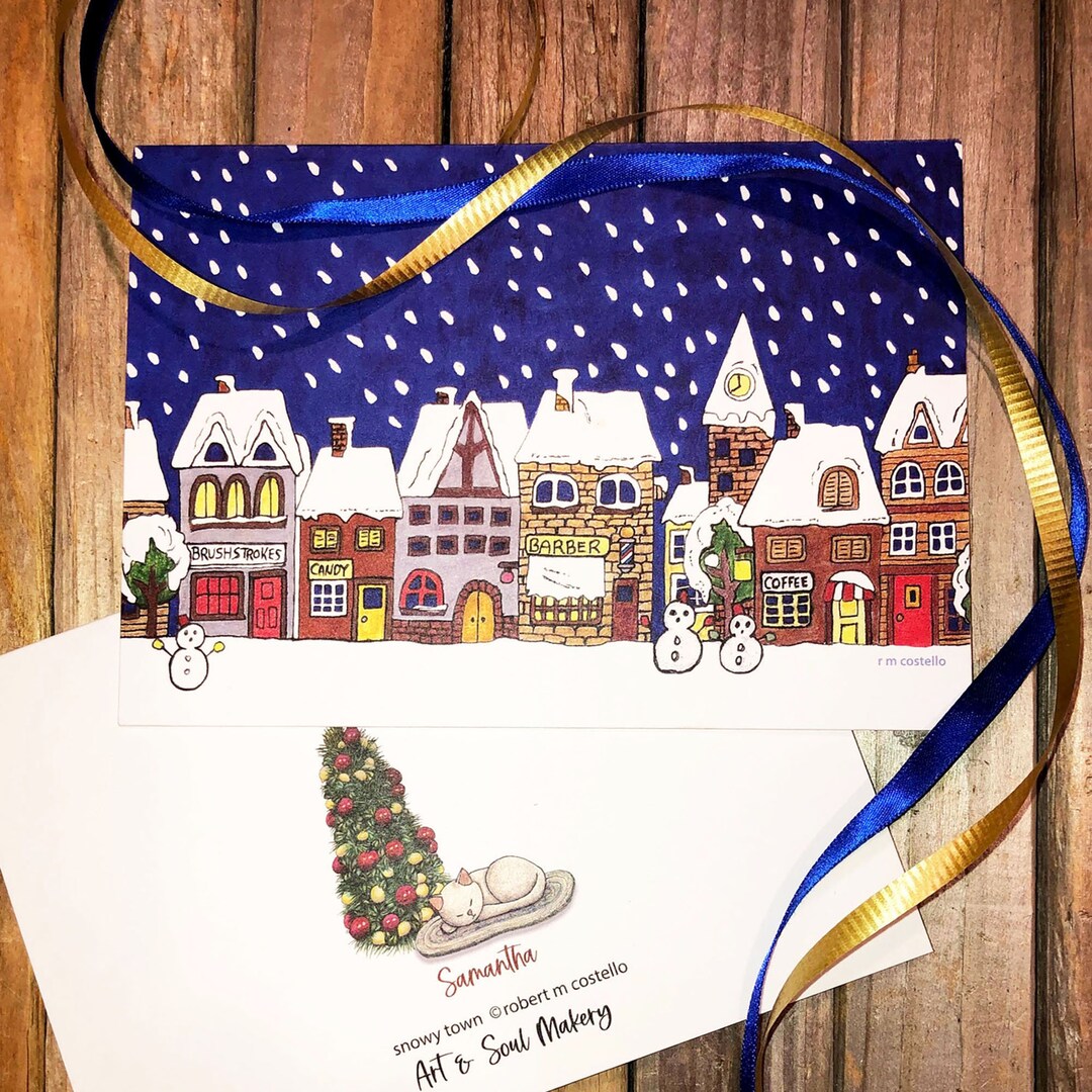 Snowy Town, Christmas Card, 6 Cards, Blank - Etsy