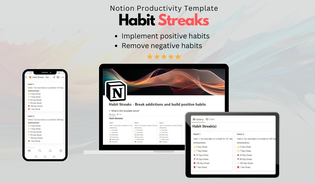 Habit Streak Tracker for Notion Break Addictions and Build - Etsy