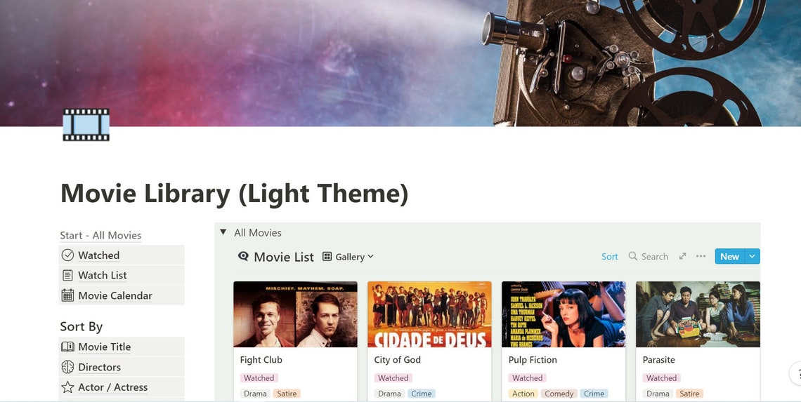 MOVIE List Template for Notion, Select Movies to Watch, Favorite Movies ...