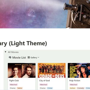MOVIE List Template for Notion, Select Movies to Watch, Favorite Movies ...