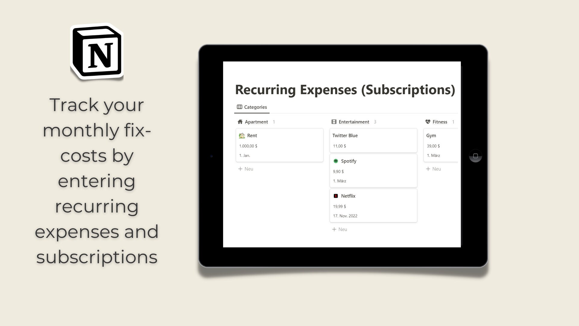 Aesthetic Notion Budget Template and Subscription Tracker - Etsy