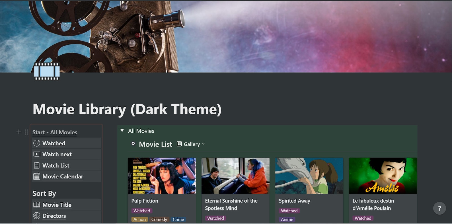 MOVIE List Template for Notion, Select Movies to Watch, Favorite Movies ...
