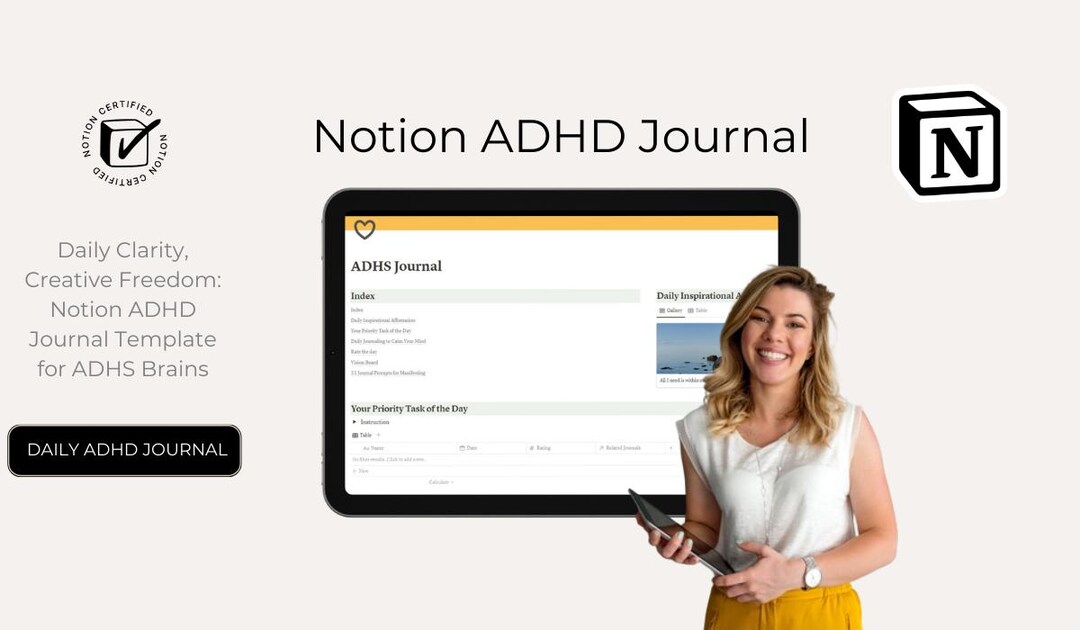 Notion ADHD Journal Template - Daily Tracking, Aesthetic Design, Dream ...
