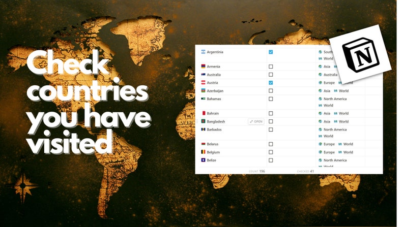 Visited Countries of the World Template for Notion + PDF (checklist) - Etsy