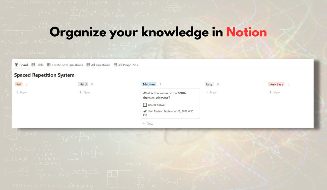 Spaced Repetition Flashcards for Notion, Student Template, ADHD Brains, Academic Notion Template ...