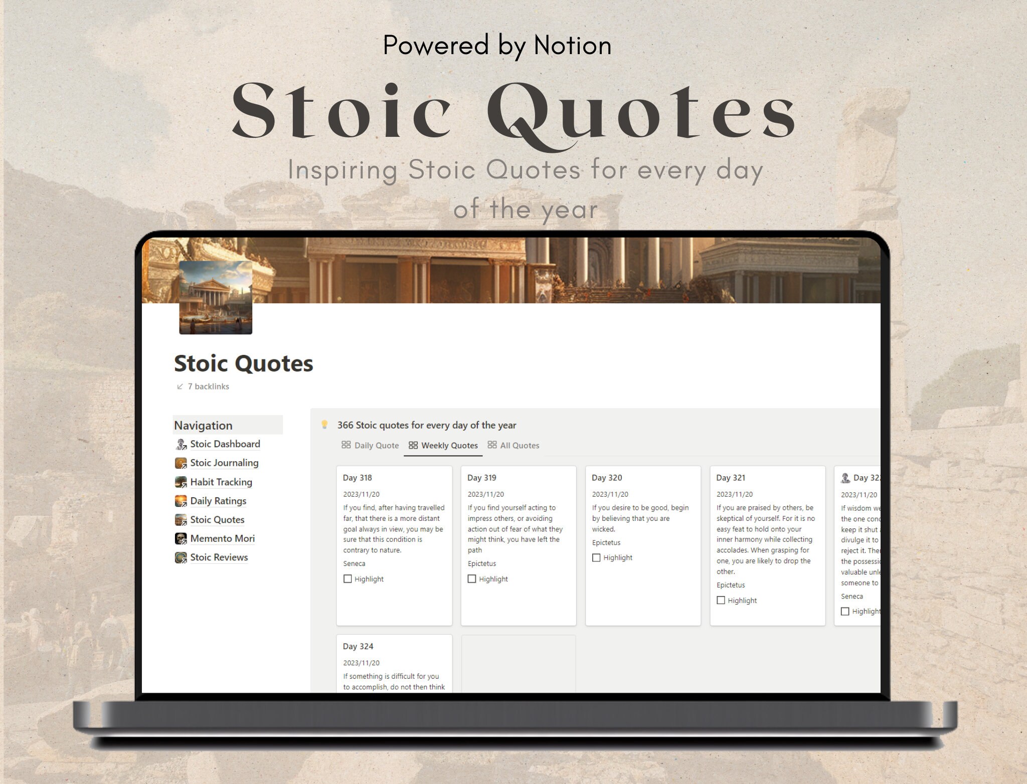 Stoic Template Bundle for Notion - Journaling, Habit-tracker, Memento ...