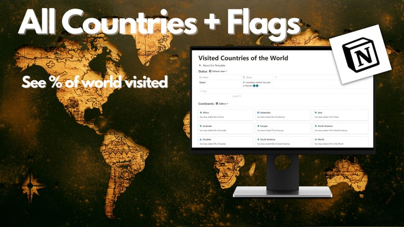 Visited Countries of the World Template for Notion + PDF (checklist) - Etsy