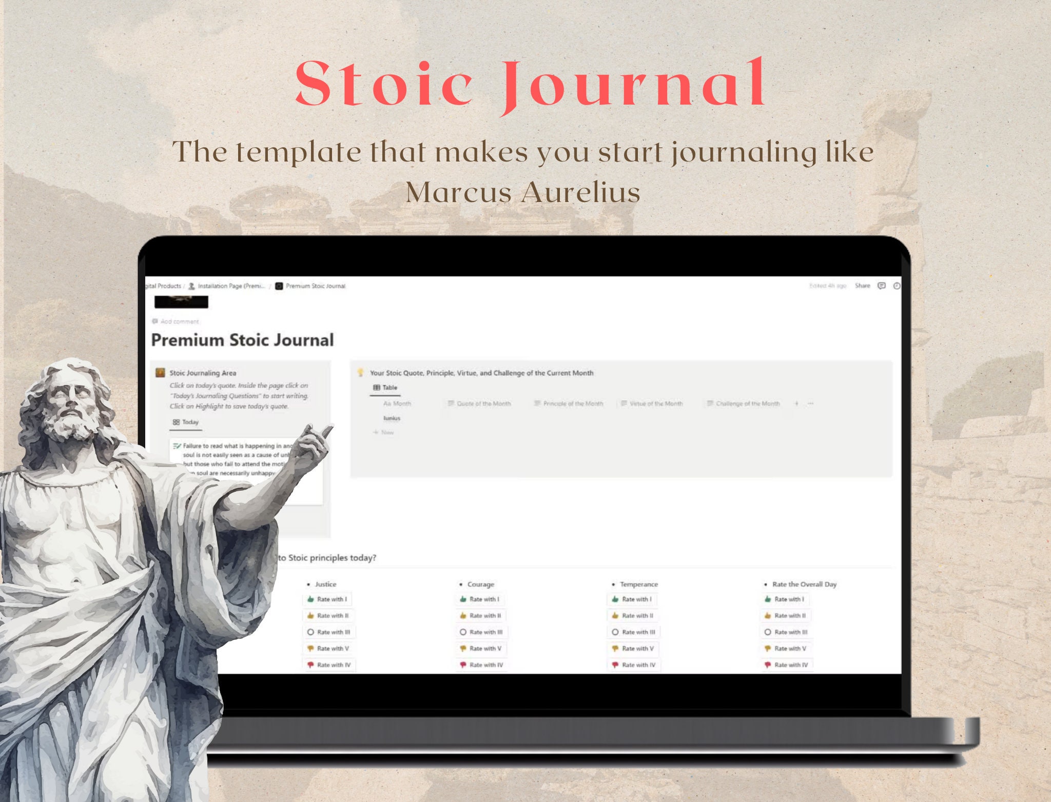 Notion Journal Template Daily Stoic Journaling Like Marcus Aurelius or ...