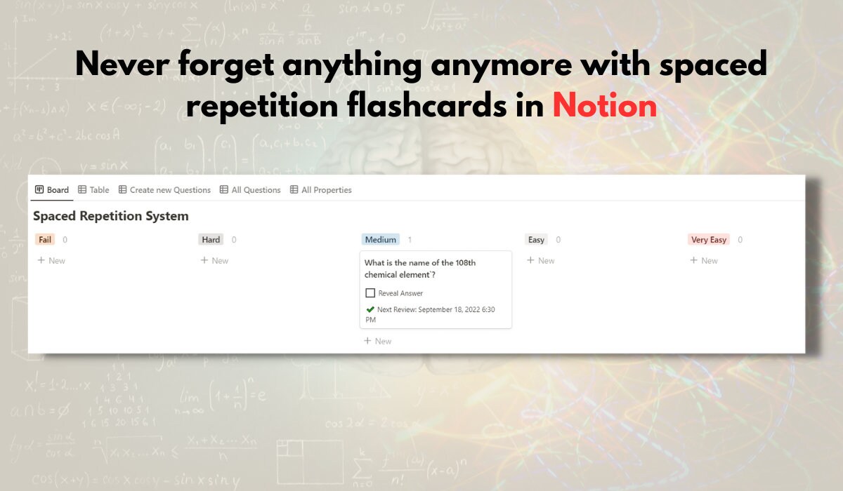 Spaced Repetition Flashcards for Notion, Student Template, ADHD Brains, Academic Notion Template ...
