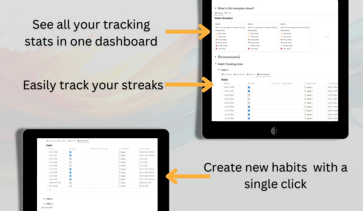 Habit Streak Tracker for Notion Break Addictions and Build - Etsy