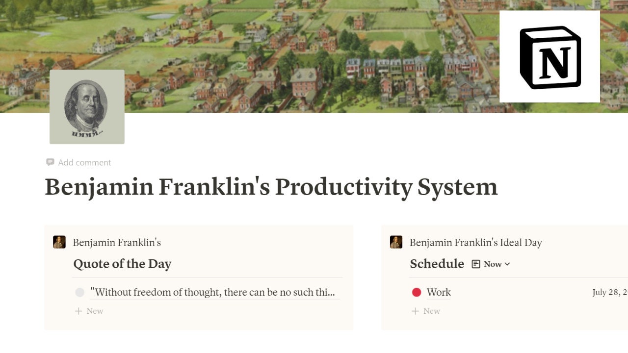 Benjamin Franklin Notion Planner Template, ADHD, Notion Template ...