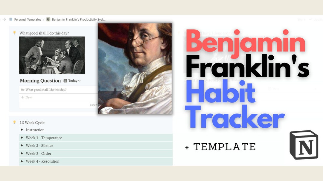Benjamin Franklin Notion Planner Template, ADHD, Notion Template ...