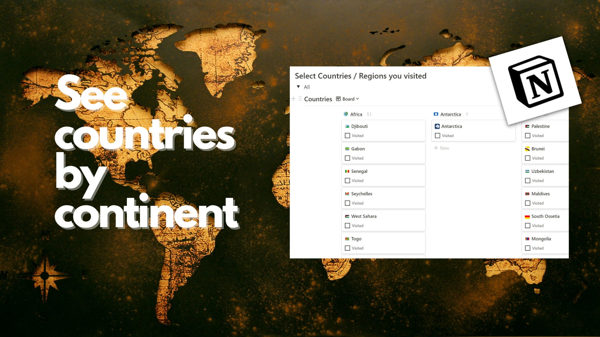 Visited Countries of the World Template for Notion + PDF (checklist) - Etsy