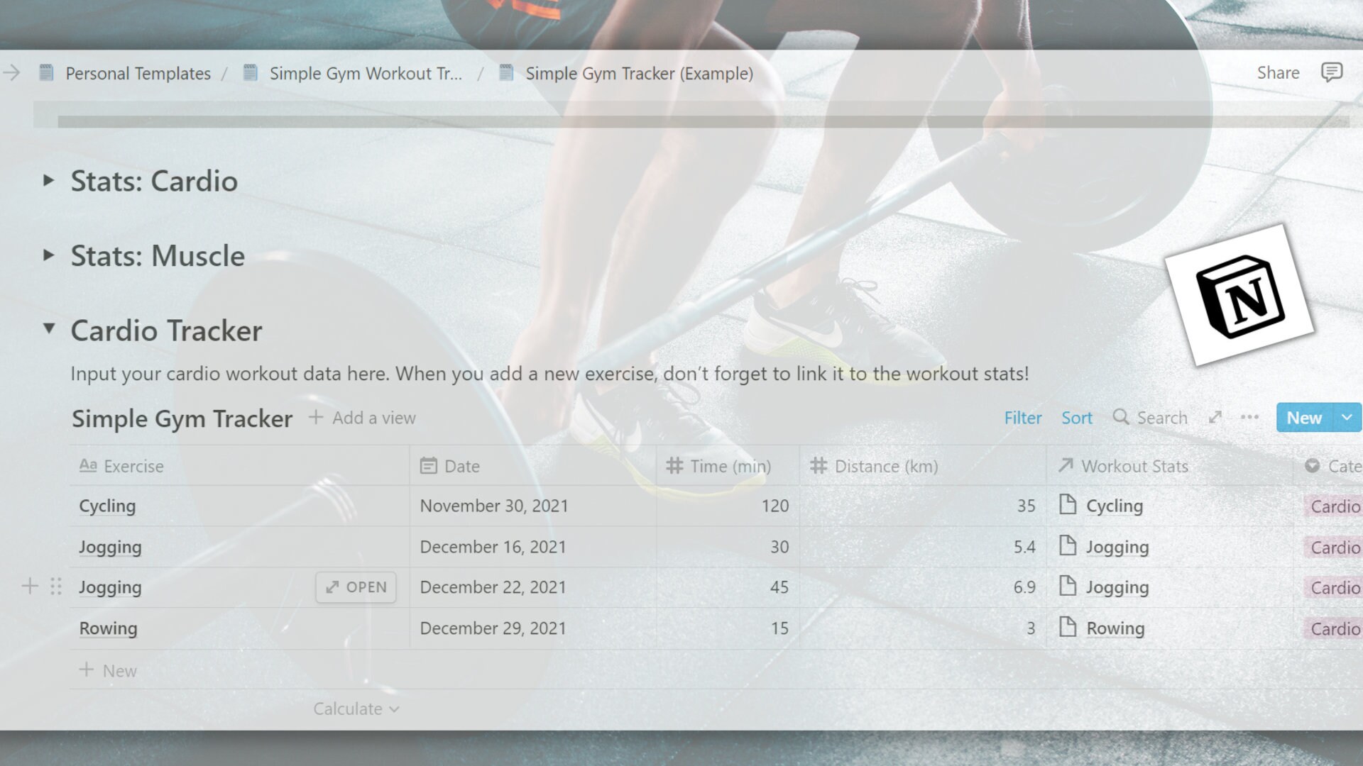 Simple Workout and Gym Tracker Template for Notion, Workout Planner ...