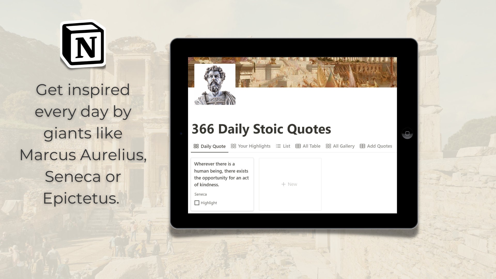 365 Days of Stoic Wisdom: Daily Quote Notion Template Journey Through ...